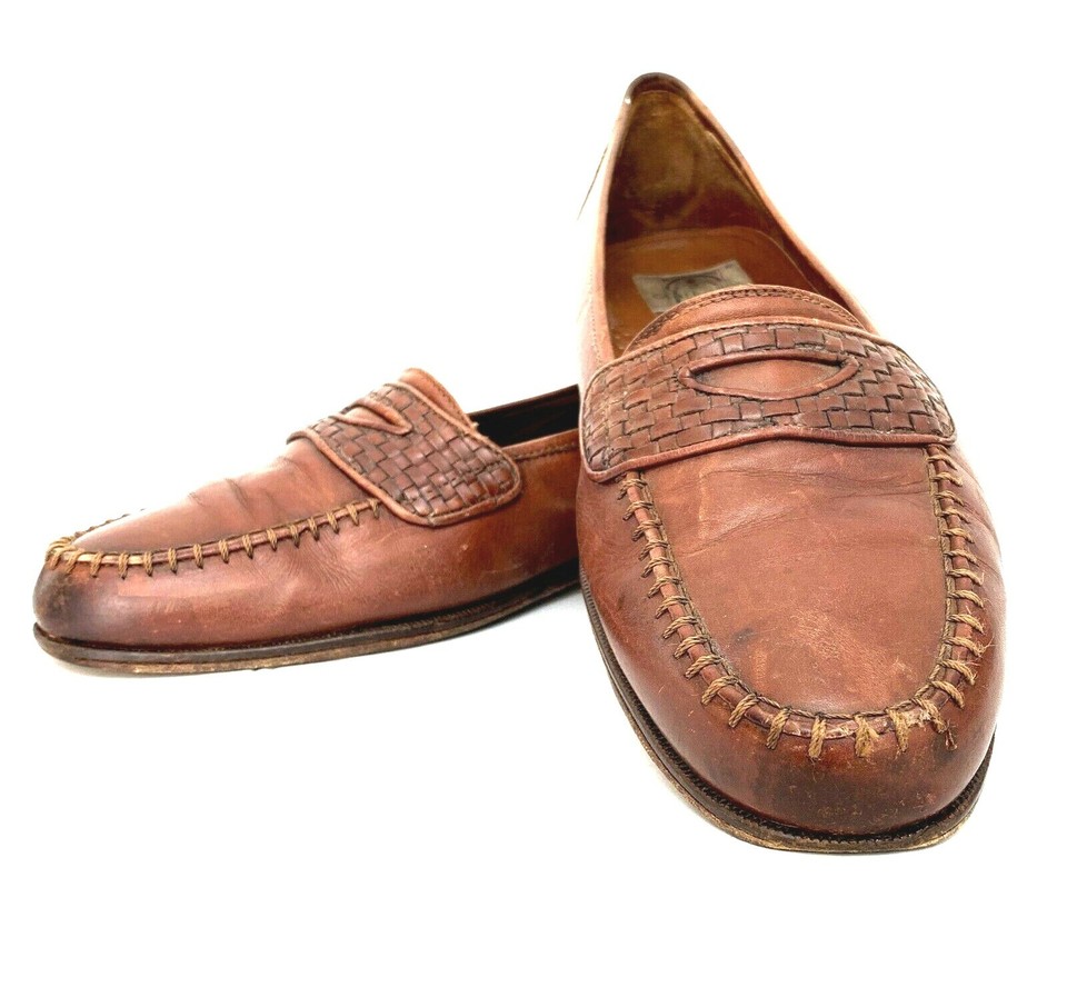 CABLE & CO. Mens Brown Leather Penny Loafers Slip-On Shoes Made in ...