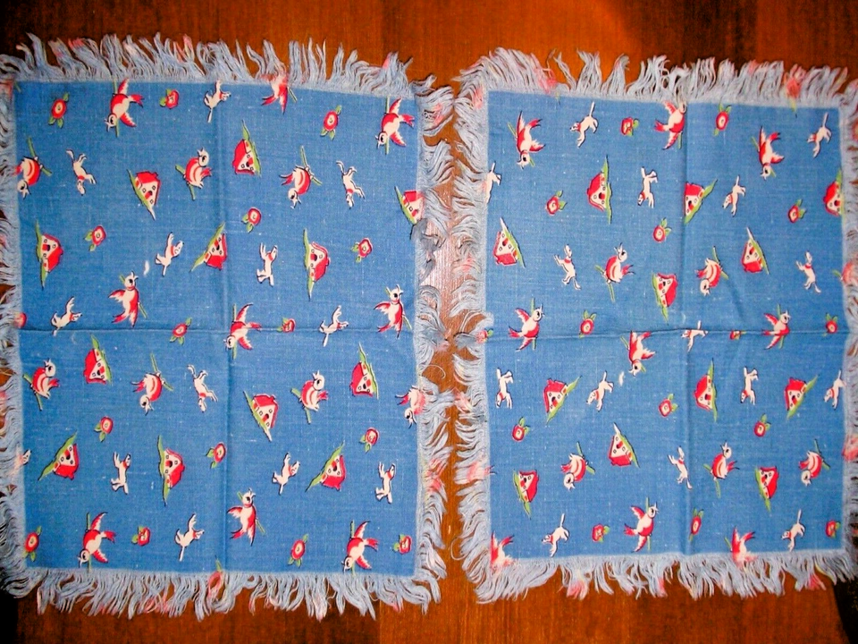 2 Vintage 1940's-50's? Child's Blue Novelty Cotton Cloth Fringed ...
