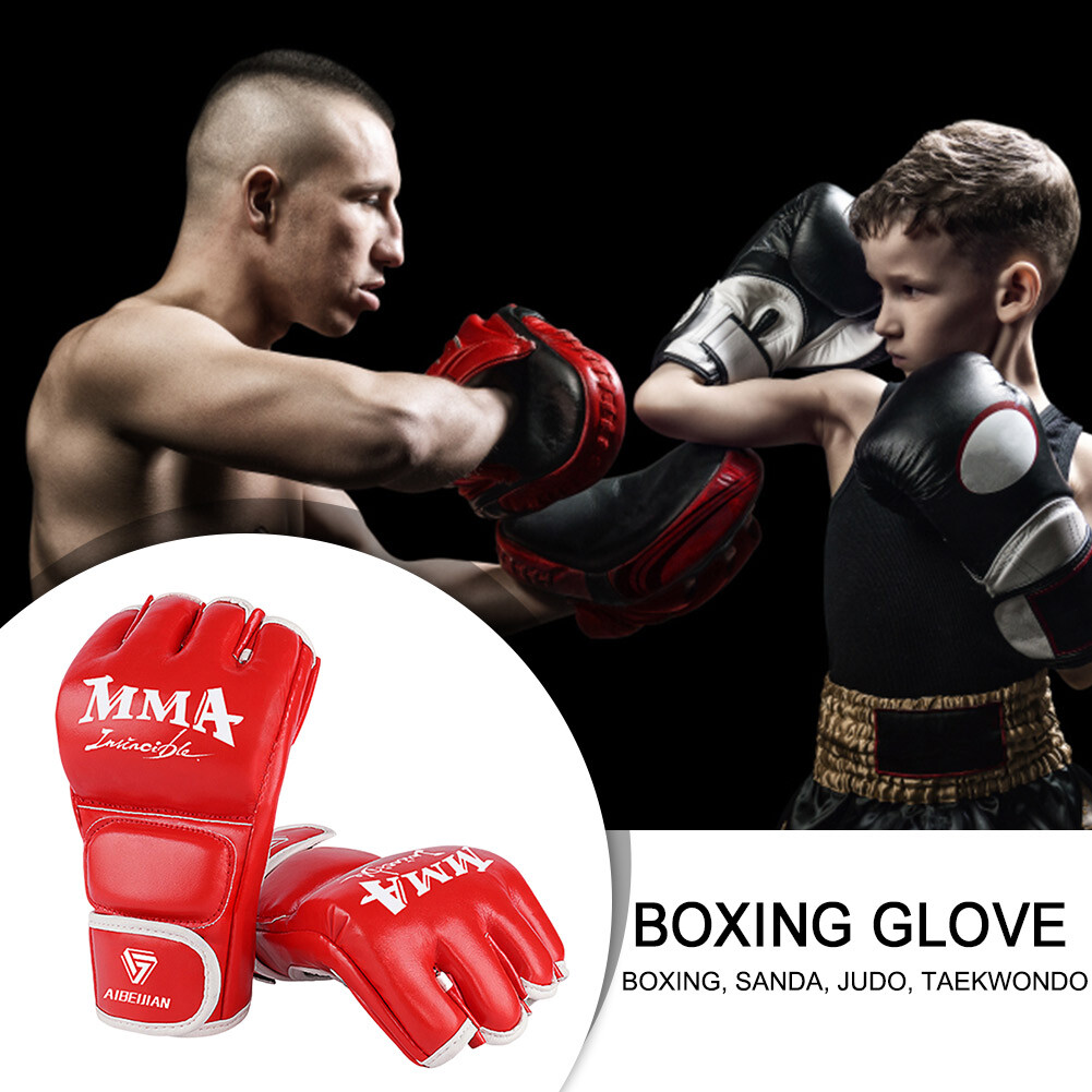 Half Finger Boxing Gloves Wearable PU Breathable Sports Equipment (Red ...