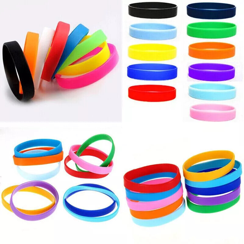 12 Silicone Wristbands Blank NEW Rubber Wrist Bands Bracelets Free ...