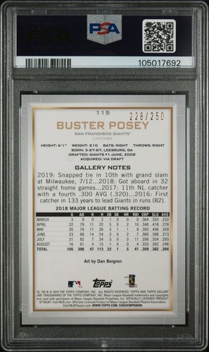 2019 Topps Gallery Private Issue /250 Buster Posey #115 PSA 9 MINT | eBay