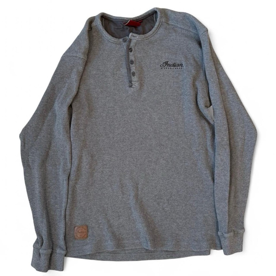Indian Motorcycle Gray Waffle Knit Thermal Long Sleeve Shirt Men’s ...