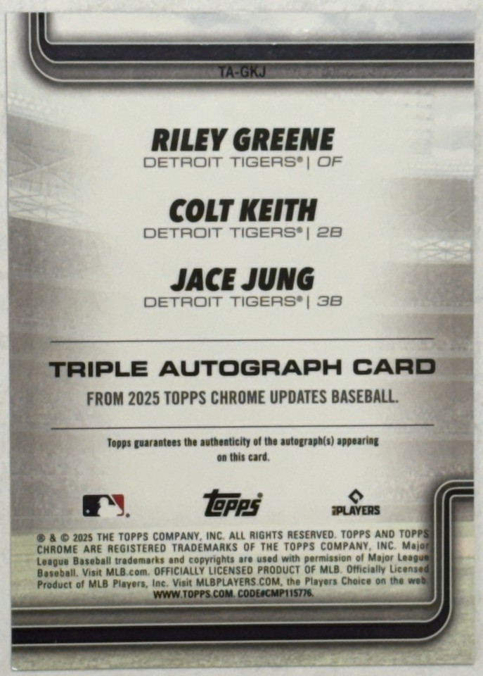 🐅⚾️ 2025 Topps Chrome Update Triple Auto RED Greene Keith Jung TIGERS 5 ...