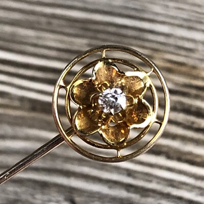 Antique Art Nouveau Victorian 10k Diamond Floral Flower Hat Stick Pin ...
