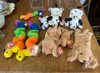 Lot of 9 Ty Beanie Babies Three Beanie Families w/ Cases _ Inch, Dotty ...