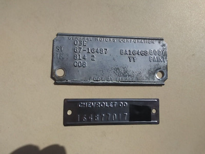 1967 CHEVROLET IMPALA COUPE COWL TRIM TAGS | eBay