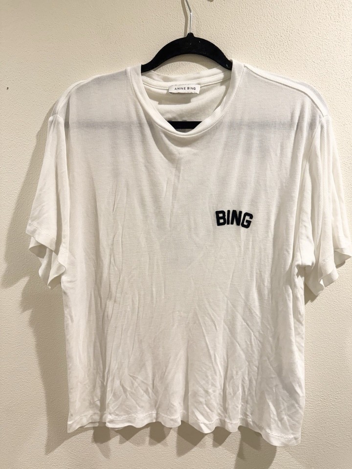 Anine Bing Louis Ribbed Logo Top Large | eBay