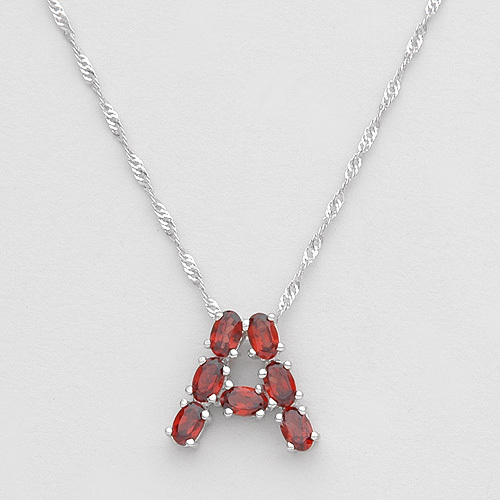 Initial A letter necklace W/2.10ctw Genuine Garnet in 925 Sterling ...