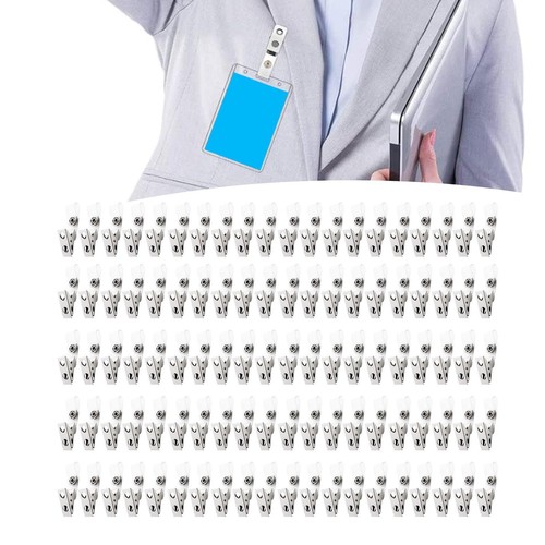 100 Pieces Metal ID Clips with Clear PVC Strap for ID Cards Name Tags ...