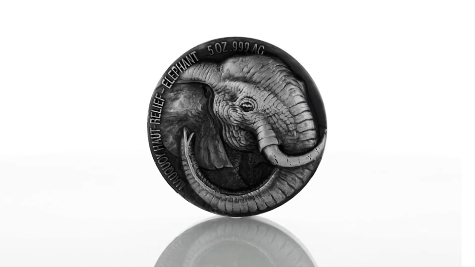 ELEPHANT Big Five Mauquoy 5 Oz Silver Coin 5000 Francs Ivory Coast 2017 ...