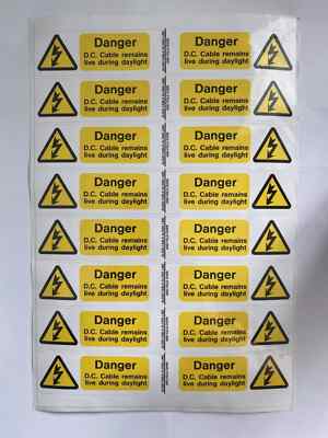 PV Solar Electrical Warning stickers DC Cable Live Warning Labels vinyl ...