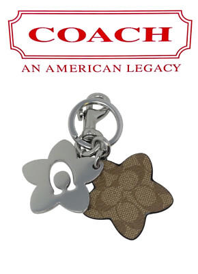 Coach Mix Material Wild Flowers Silver Signature C Key Fob Gift Option ...