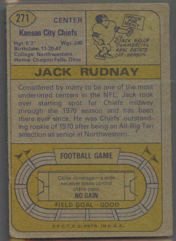 1974 Topps #271 Jack Rudnay Kansas City Chiefs | eBay