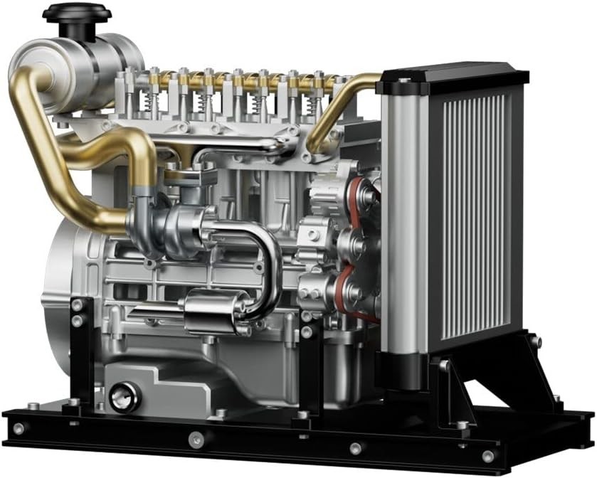 Miniature working model of a metal four-cylinder diesel engine with ...