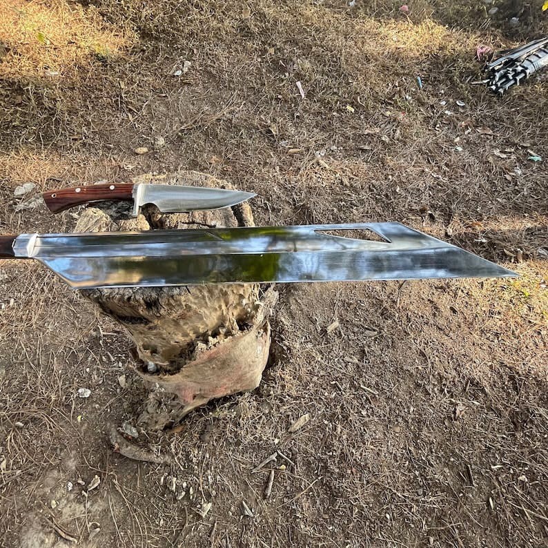 Custom Handmade Carbon Steel Blade Long Machete Sword | Hunting Sword ...