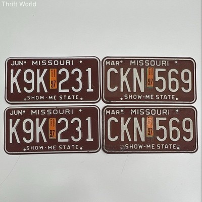 1997 Missouri License Plate Lot of 4 Two Matched Pairs Vintage Show-Me ...