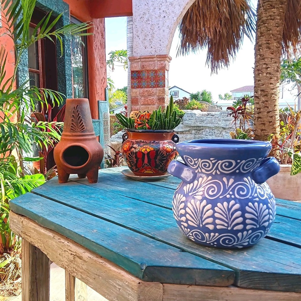 Talavera Pottery Planter Mexican Flower Pot Periwinkle Blue White Large ...