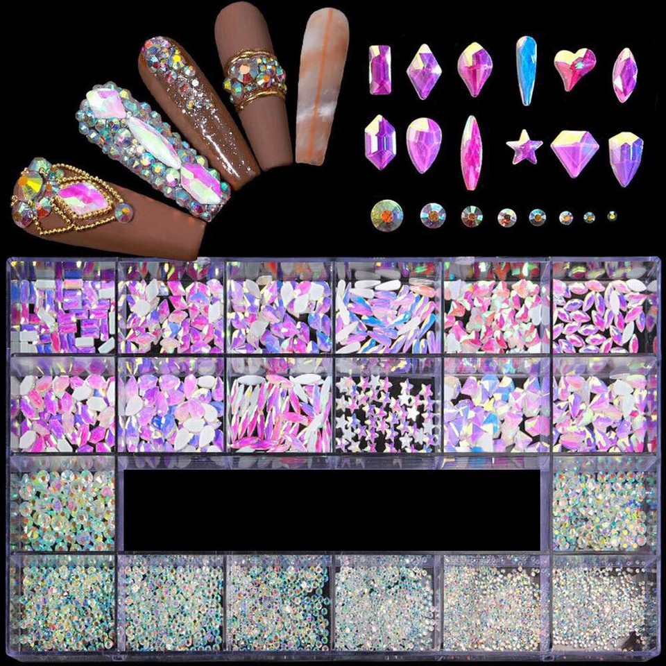 3000PCS 3D Mix Crystals Nail Set Flat Rhinestones Gem Bling Diamante ...
