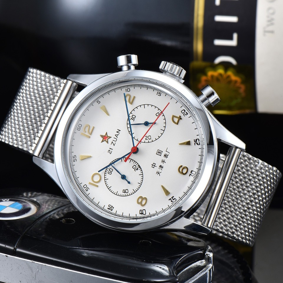RED STAR Seagull 1963 Chronograph ST1901 Quartz Sapphire 40mm Watch ...