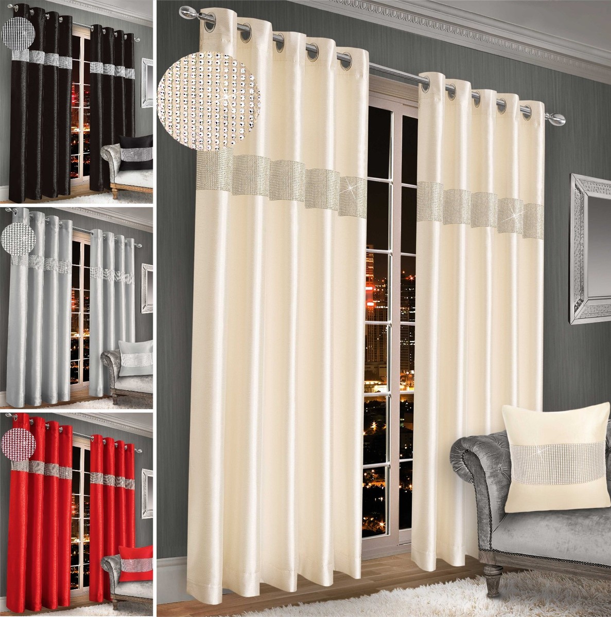 Red And White Curtains Living Room Back Tab Velvet Thermal Front Door