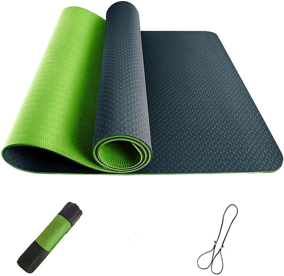Yoga Mat Fitness Pilates Gym TPE Non Slip Exercise Pad Bag Strap Women ...