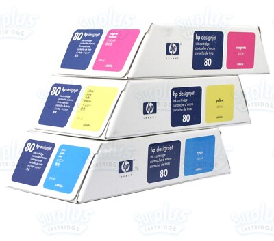 3PK Genuine HP 80 Color 350mL Ink Cartridge DesignJet 1055cm 1000 1050C ...