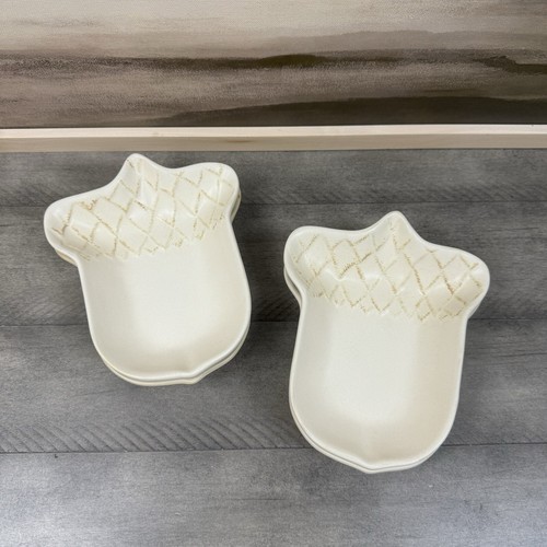 Pottery Barn Acorn Shaped Stoneware Snack Bowls Set of 4 Fall Holidays ...