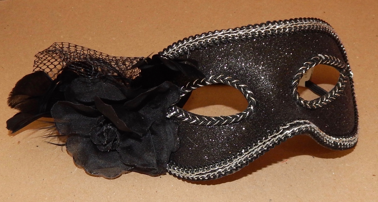 Halloween Costume Half Mask Adult Stiff Molded Black Glitter Silver ...