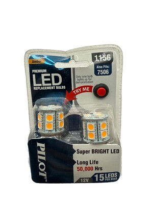 NEW Pilot Automotive 1156 ( 7506 Also ) AMBER LED Bulb SMD, 2-Pack IL ...