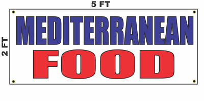 MEDITERRANEAN FOOD Banner Sign 2x5 for Restaurant Bar Food Truck or ...