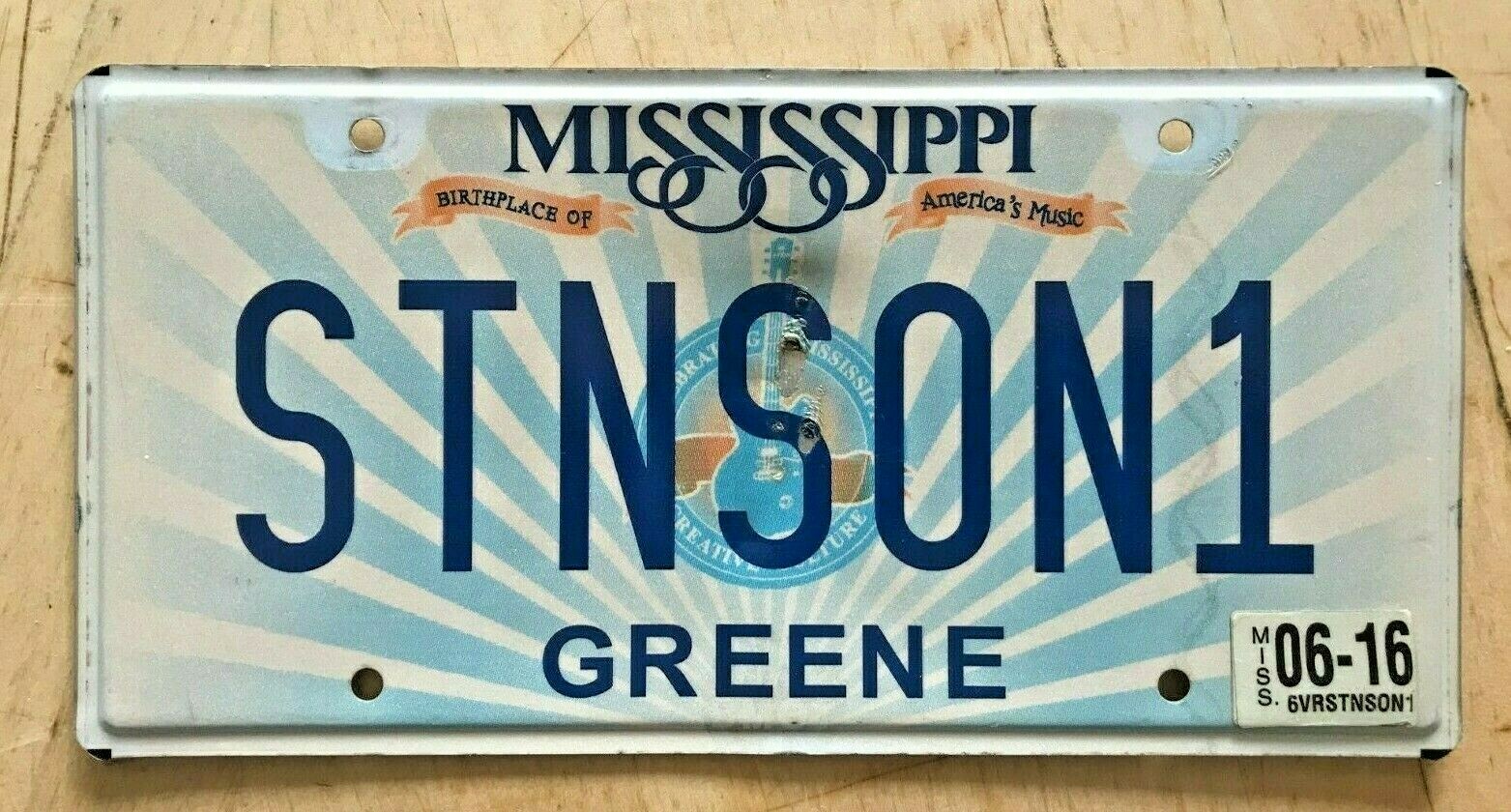 MISSISSIPPI GRAPHIC VANITY AUTO LICENSE PLATE " STNSON 1 " MS STENSON ...