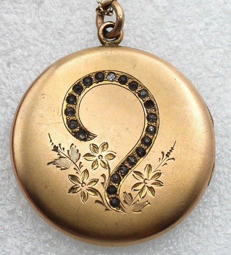 ANTIQUE S & BL Co ART NOUVEAU GF 1 3/8" JEWELED QUESTION MARK ETCHED ...