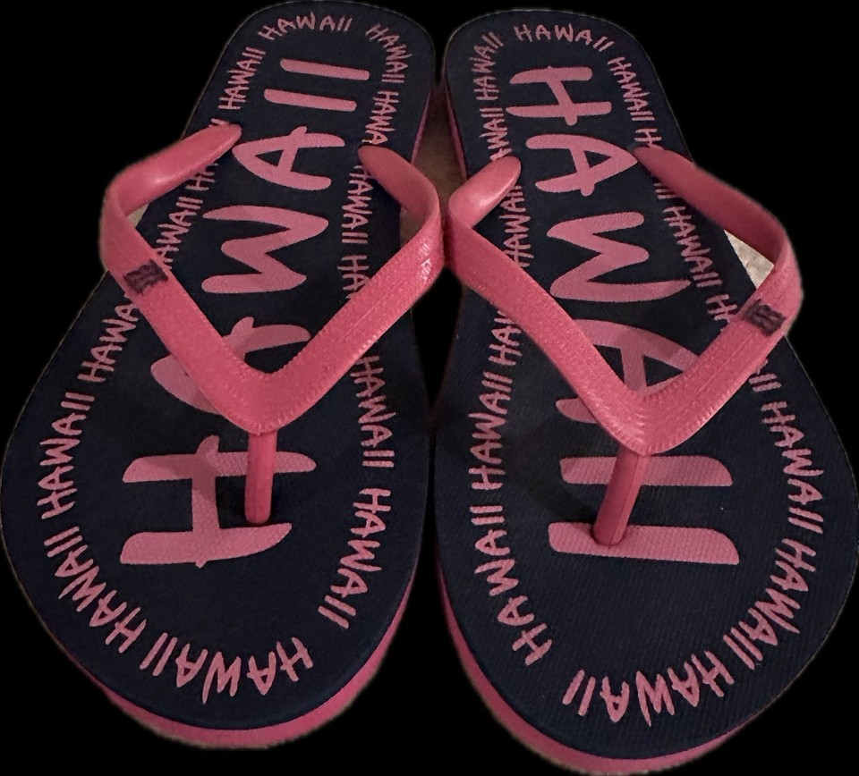 ROBIN RUTH HAWAII GRAPHIC FLIP FLOP SANDAL THONG SZ 8 pink BLACK SWIM ...