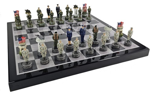 US Military Army vs Air Force Chess Men Set with 18" Black and Gray ...