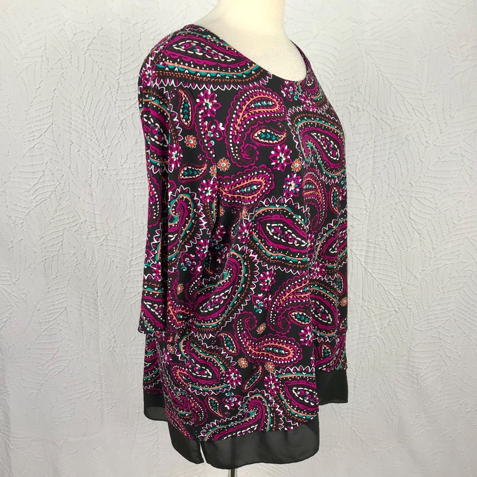 Catherines Tunic Top Blouse Size 2X Paisley Colorful 3/4 Sleeve Jersey ...