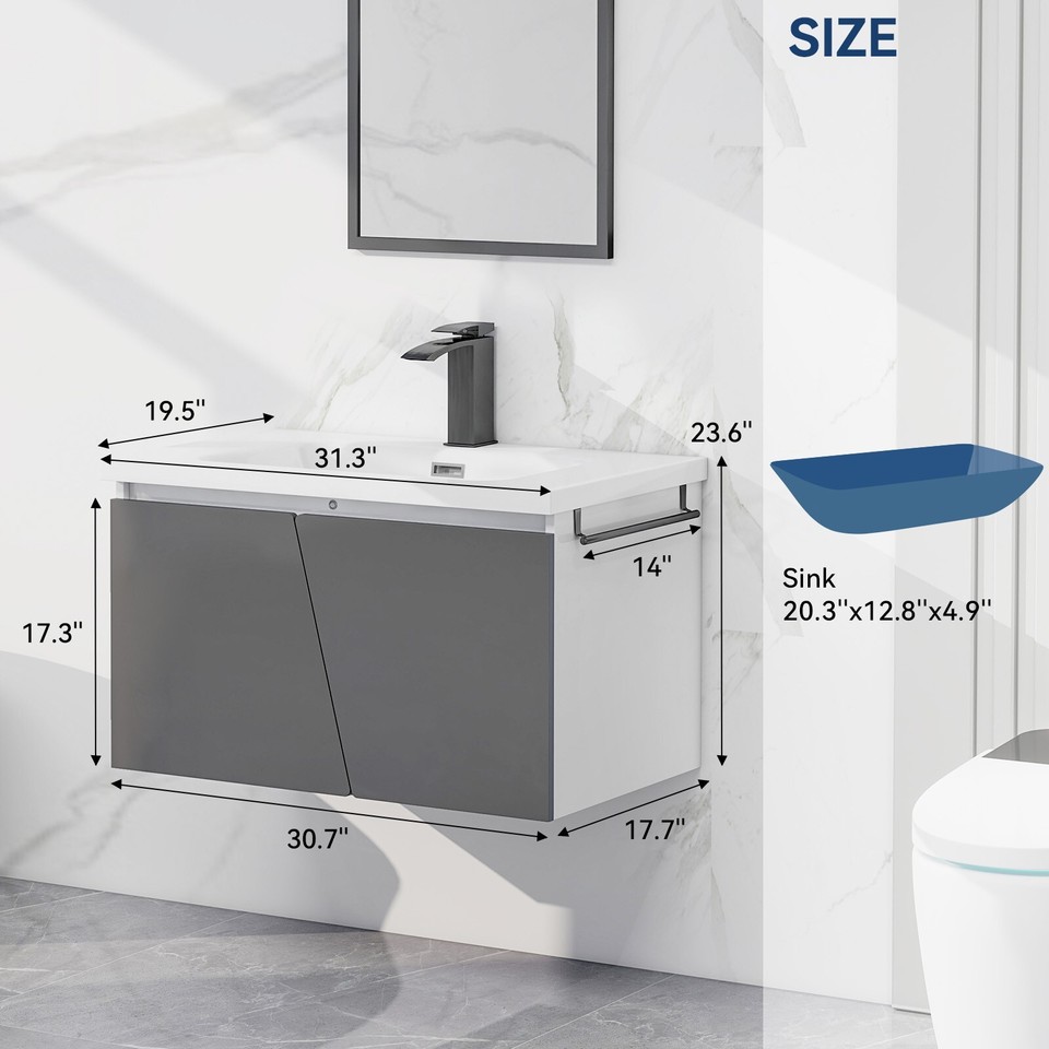 31" Floating Vanity Single Cabinet for Bathroom with Vessel Sink ...