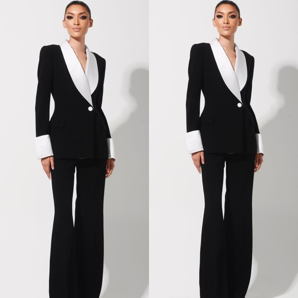 Fashion Suits for Women Patchwork Black White Slim Evening Party Jacket ...