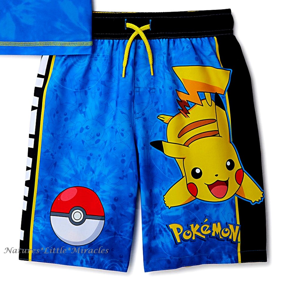 Pokemon Boys Swimsuit Size 4 - 8 Swim Trunks Rash Guard Shirt Shorts ...