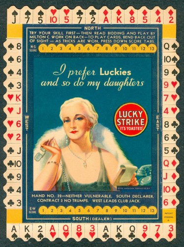 1930 BRIDGE HANDS Tobacco Card T12 LUCKY STRIKE Cigarettes MILTON C ...