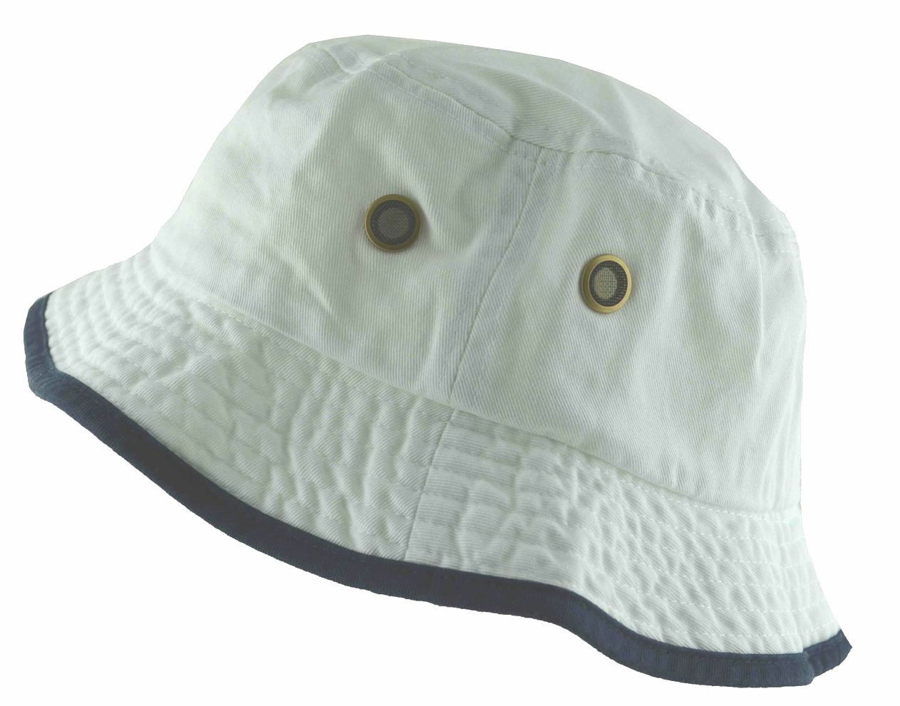 Newhattan Men's 100% Cotton Bucket Hat White Navy Blue #1519 | eBay