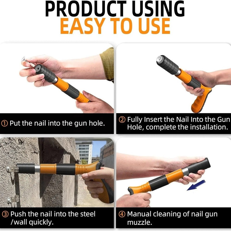 Manual High Pressure Nail Gun Nail Wall Fixing Tool with 100 Nails NEW ...