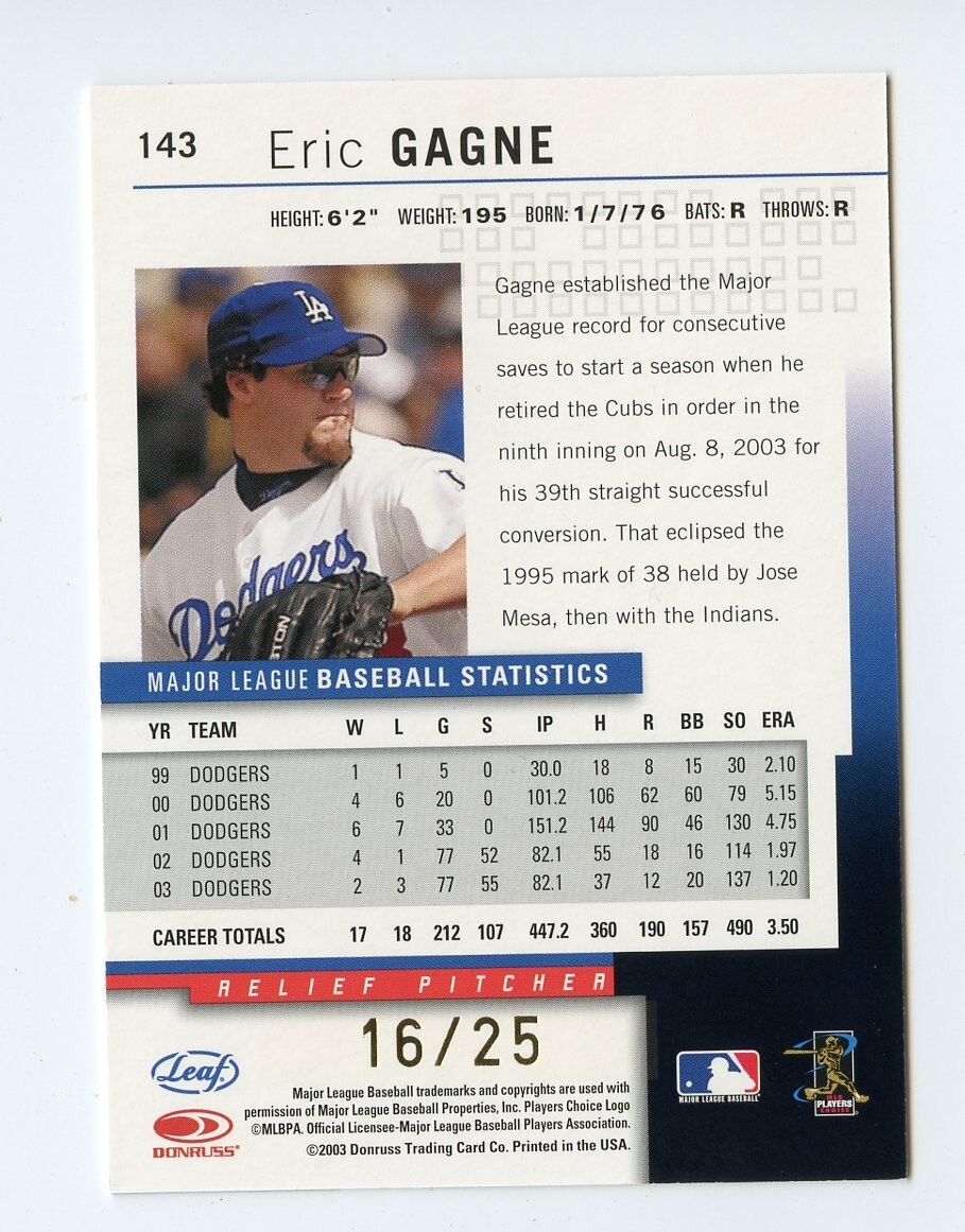 2004 Leaf - Press Proof Gold #143 Eric Gagne /25 for sale online | eBay