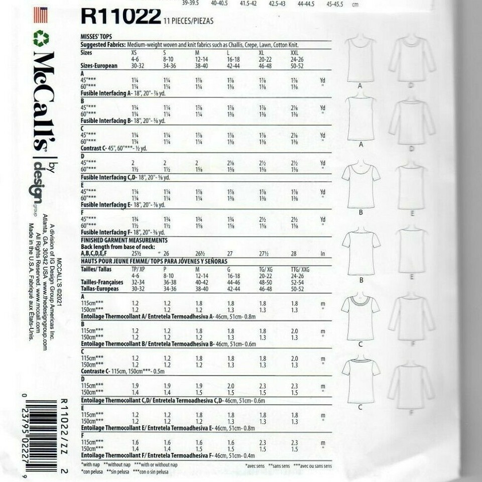 M7322 Misses' Pullover Tops McCall's Sewing Pattern Sizes XS-S-M OR L ...