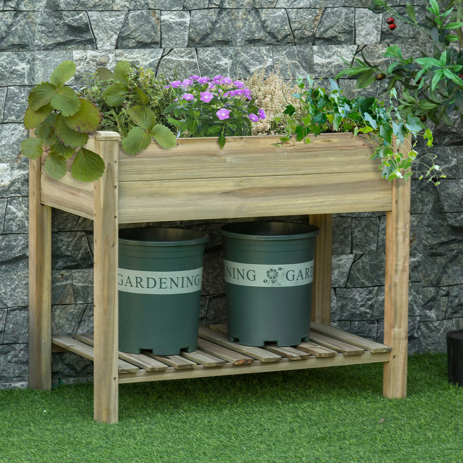 Raised Garden Bed Elevated Wooden Planter Box with Legs and Storage ...