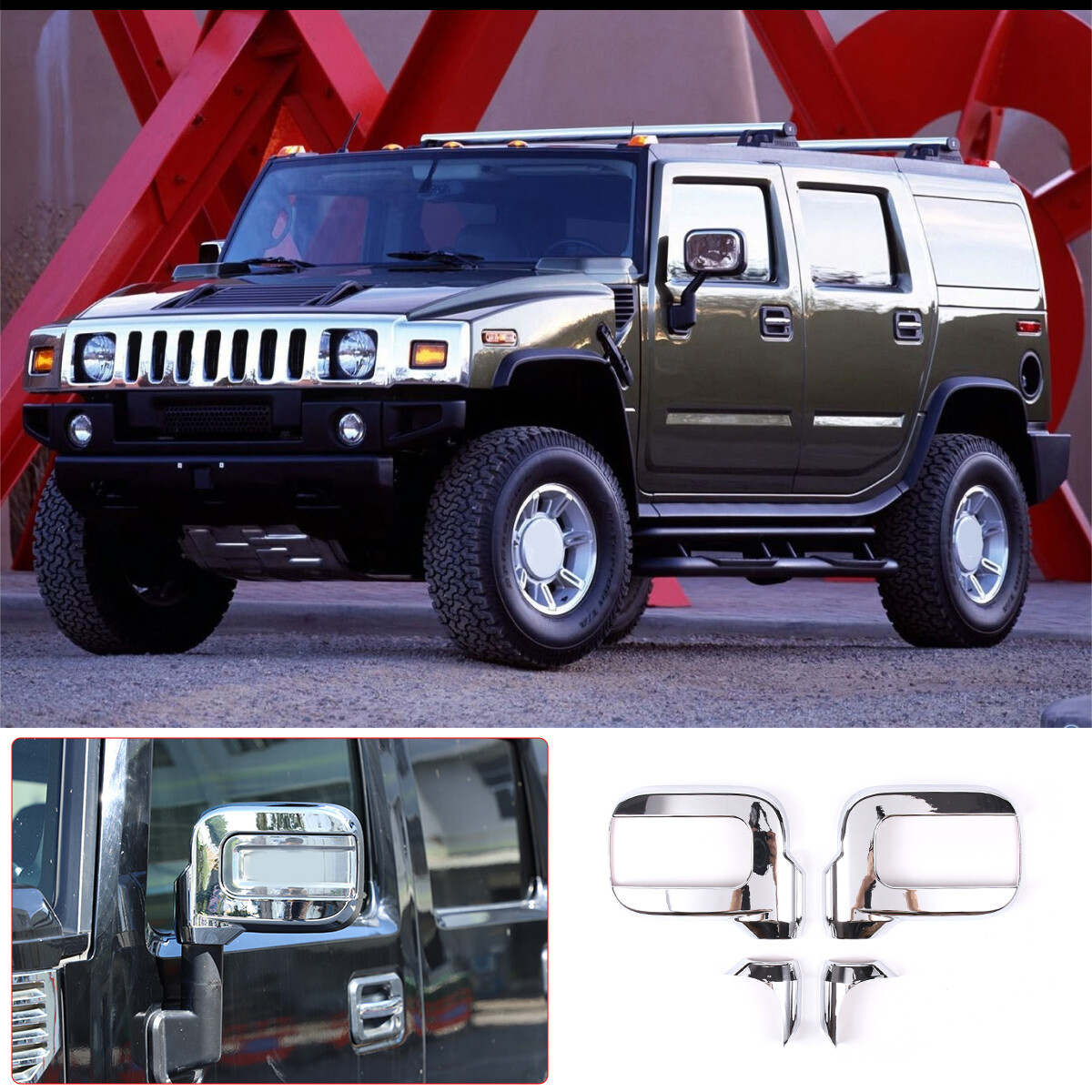 Silver Exterior Rearview mirror base cover trim For Hummer H2 SUV SUT ...
