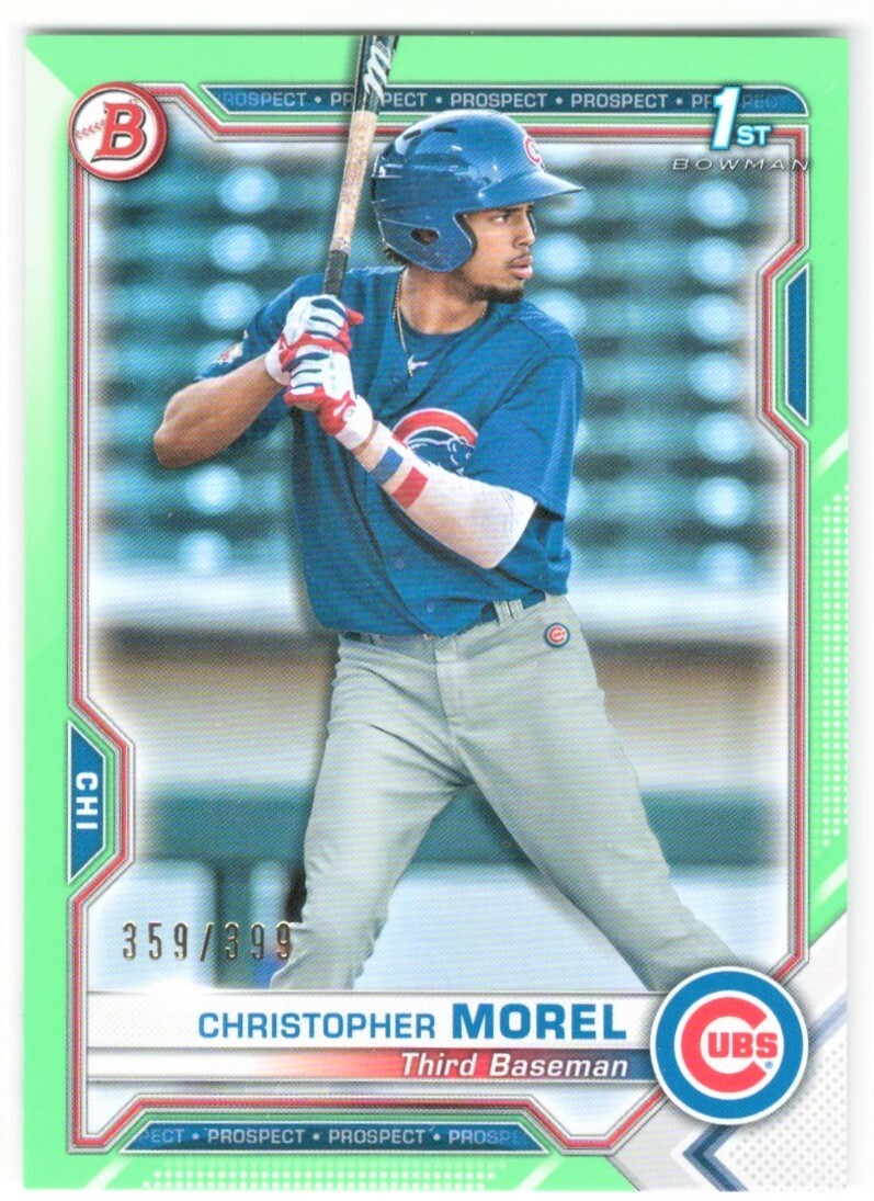 2021 BOWMAN CHRISTOPHER MOREL 1st NEON GREEN RC #/399 CHICAGO CUBS BP ...