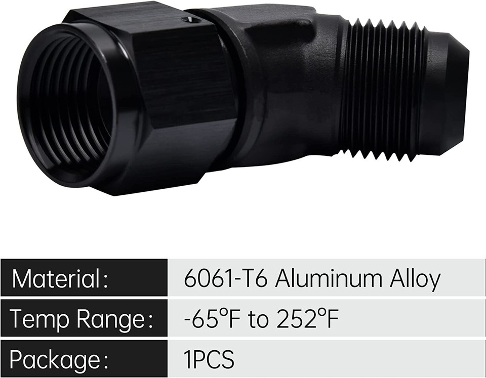 6AN Female to 6AN Male Flare 45 Degree Swivel Hose Fitting Adapter ...