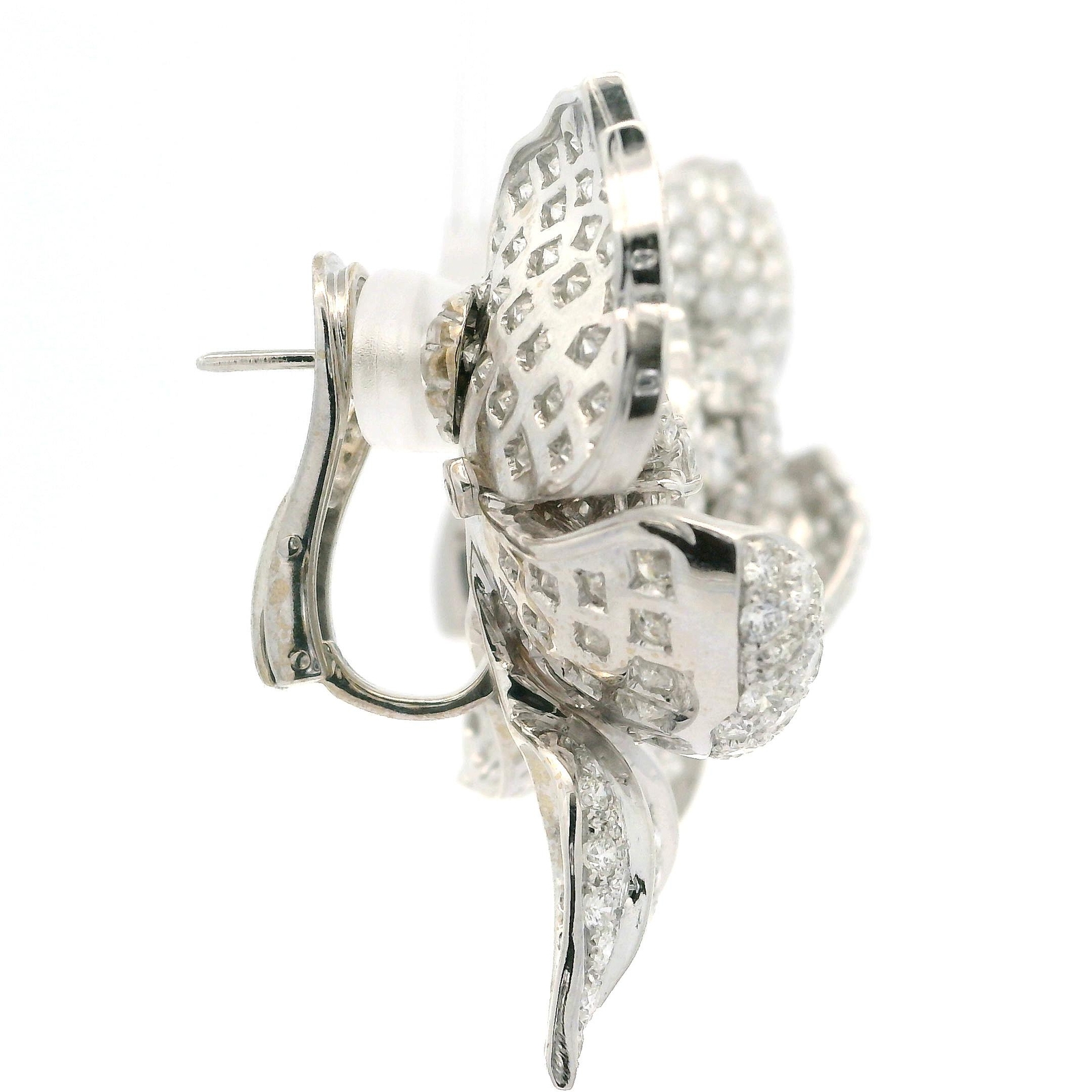 Amazing 18k White Gold 16ctw Round Diamond Covered Large Flower Omega ...