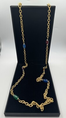 Vintage Givenchy Gold-tone Colored Stones Chain Long Necklace Women | eBay