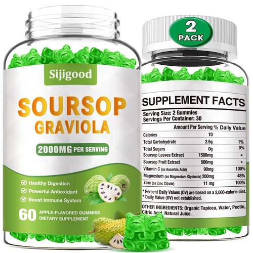 2 Pack Soursop Graviola Gummies - Organic Soursop Leaves & Fruit ...
